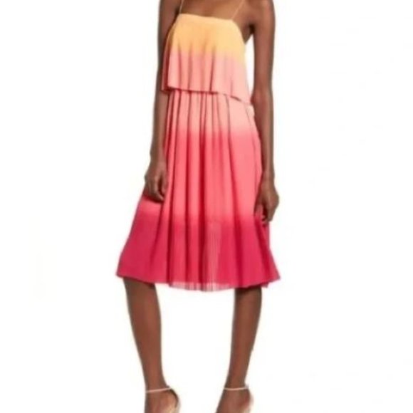 Leith | Dresses | Leith Womens Midi Shift Dress Ombre Coral Wash Tiered Pleated Chiffon Jr Xl ...